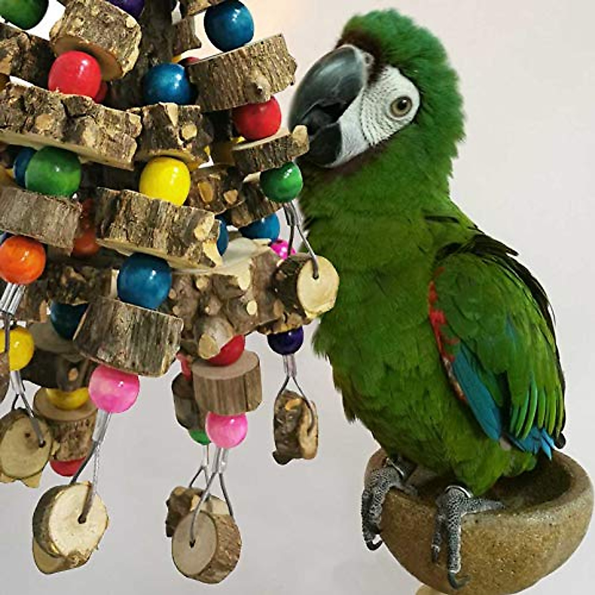 kathson 2PCS Natural Parrot Chewing Toys Wood Bird Toy Hanging Parakeet Hammock Cage Accessories Cuttlebone Beak Grinding for Parrots Cockatoos African Grey Cockatiels Conure Eclectus Budgies