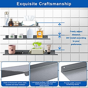 Uten Floating Shelves, Wall Mounted Iron Shelves Set of 3, Bathroom Storage Iron Shelves, Wall Hanging Organizer Decor Shelf for Bathroom, Kitchen, Bedroom, Living Room, Grey Textured