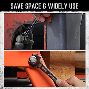 HORUSDY 19-Piece Super-Thin Open End Wrench Set with Rolling Pouch, CR-V Steel SAE & Metric, 1/4" to 1-1/16" and 5.5mm to 27mm Slim Spanner Wrench Set