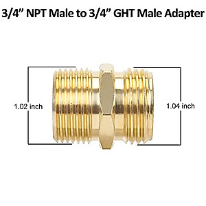 STYDDI 3/4” GHT X 3/4” NPT Male Connector, Brass Garden Hose Convert Adapter Fitting, Garden Hose Thread to 3/4" Male Pipe Thread, with Extra 6 Washers