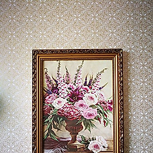 Self Adhesive Vintage Gold Floral Wallpaper Shelf Liner Dresser Drawers Cabinet Sticker 17.7 x 196 Inches