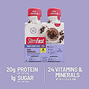 SlimFast Advanced Energy High Protein Meal Replacement Shake, Rich Chocolate, 20g of Ready to Drink Protein with Caffeine, 11 Fl. Oz Bottle, 4 Count (Packaging May Vary)