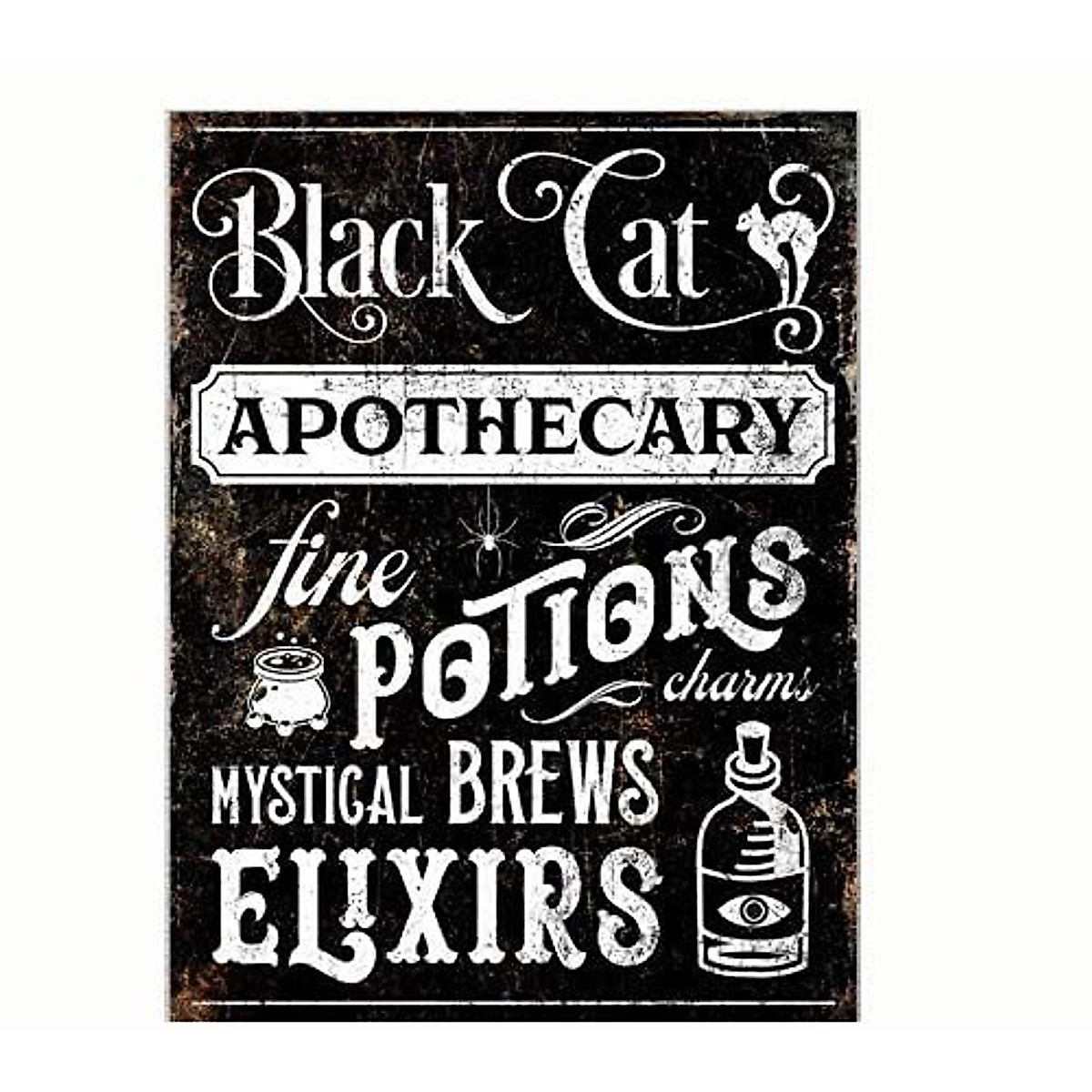 GEDSING Black Cat Apothecary Fine Potions & Elixirs Holiday Metal Tin Wall Art Rustic Fall Sign Creepy Gothic Halloween Xmas Home Bar Decor 8x12 Inch, 8 x 12 Inch