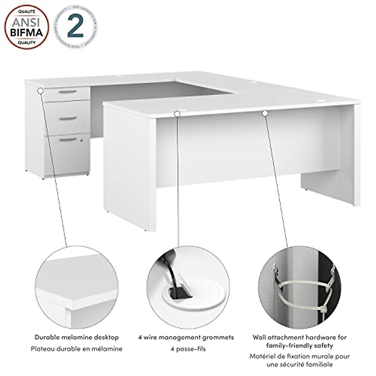 Bestar Logan U Shaped Desk in Pure White, 65W