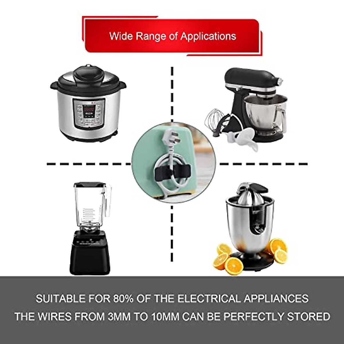 Cord Organizer for Appliances 8PACK Appliance Cord Wrapper,Cord Winder for Small Appliances, Mixer, Blender, Coffee Maker, and Air Fryer, Small Appliance Parts & Accessories(black) Cord Winder