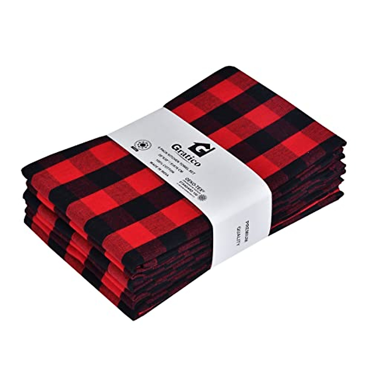 Gratico Kitchen Towels Set of 6 Buffalo Checks Red/Black Kitchen Towels 20X30 Inches 100% Cotton Highly Absorbent Kitchen Towels Premium Quality Ultra Soft Mitered Corners Kitchen Towels