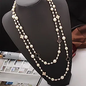 Fashion Designer Imitation Pearl Necklace White layered Long Pearl Necklaces for Women Vintage Jewelry for Party
