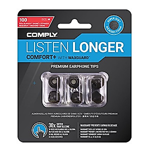 Comply Comfort Plus Tsx-100 Memory Foam Earphone Tips, Fits Etymotic, Klipsch, Westone & More (Medium, 3 Pairs), Black