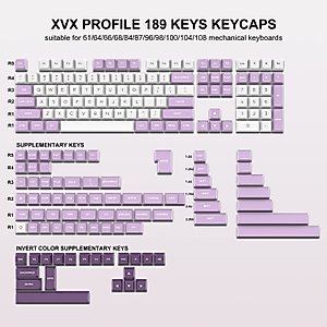 Womier PBT keycaps Set,White/Purple Key Cap,Custom Keyboard keycaps 60 75 100 Percent,Double Shot,ISA Profile caps for MX Switches Mechanical Keyboard(189key,only keycaps)