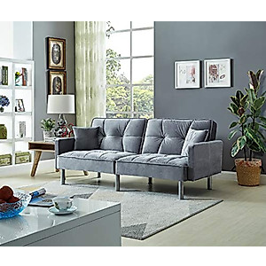 Legend Furniture Velvet Sofa Bed Sleeper with Pillow Sofabed, Grey
