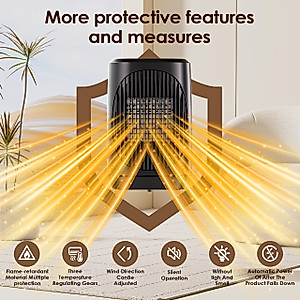 Space Heaters for Indoor Use, Portable Electric Heater with Thermostat,Remote, 2s Fast Heating, 3 Modes, 70°Oscillation, 1500W PTC Ceramic Desk Heater with Heating and Fan Modes for Office Bedroom Use