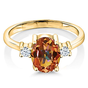 Gem Stone King 2.10 Ct Ecstasy Mystic Topaz White Created Sapphire 18K Yellow Gold Plated Silver Ring (Size 7)