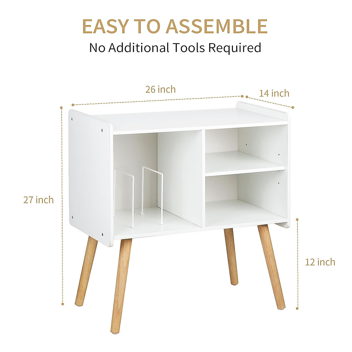 Possile Mid-Century Record Player Stand, Vinyl Record Cabinet Holder with Storage Up to 100 Albums, Record Player Table for Living Room Bedroom Office, Turntable Stand with Wood Legs, White