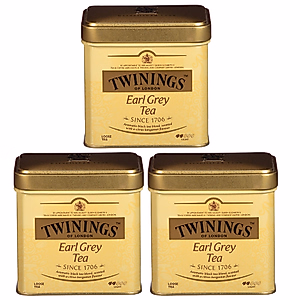 Twinings Earl Grey Loose Black Tea Tin, Flavored with Citrus and Bergamot, Caffeinated, 3.53 Ounce Tin (Pack of 3)