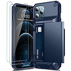 iPhone 12 Pro Max Case, SUPBEC Silicone Protective Wallet Case with Card Slot [Screen Protector x2] [Military Grade Protection] [Anti-Scratch], iPhone 12 Pro Max Case with Card Holder, 6.7", Blue