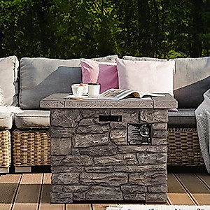 VEIKOU Propane Gas Fire Pit Table, 50,000 BTU Outdoor Stone Firepit Table Pits for Outside, 30.9" Patio Fire Table Heater with Metal Lid, Cover, Lava Rocks