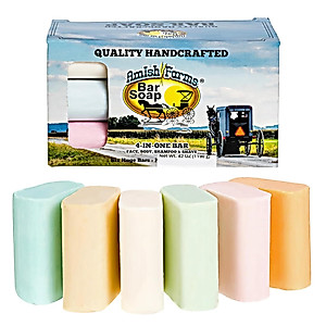 Amish Farms Bar Soap w/All Natural Bentonite Clay (6 Bars) Made in USA, Vegan Moisturizing for Sensitive Skin | Women & Mens Face & Body Bar Bath Soap for Shower | Clean Scent | 5oz Each