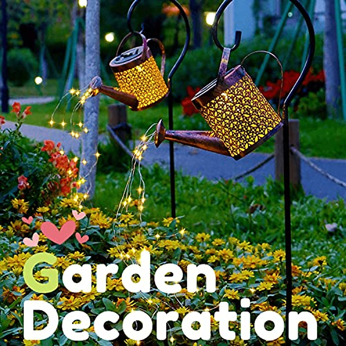 N/C Goking Solar Lights for Outdoor Garden Decor, Watering Can Lanterns Waterproof LED Light, Hanging Mental Yard Art Stake Patio Lawn Walkway & décor Gold Daisy