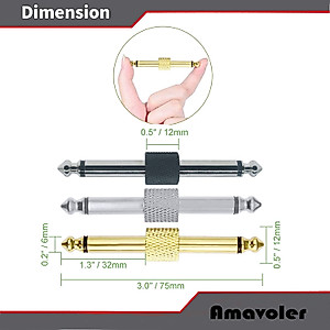 Amavoler Professional Guitar Pedal Coupler, 1/4 inch TS Guitar Effects Pedal to Pedal Connector Straight Type (4 Pack) (Gold)