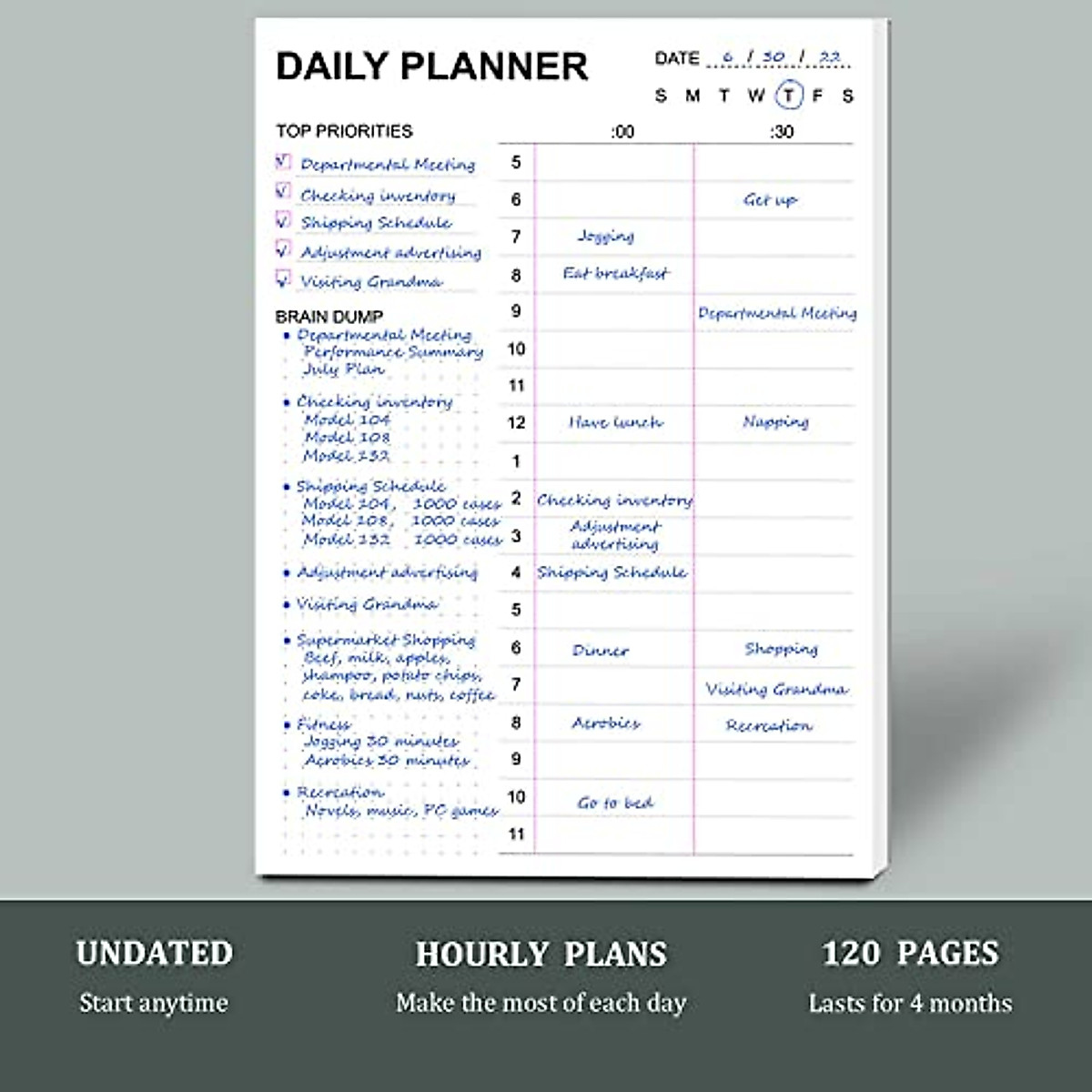 Tiankool To Do List Notepad - Daily To Do List with Priorities, Hourly Scheduler and Notes - Daily Planner Notepad for Work, Study, Appointments, 60 Tear Off Sheets Planning Pad, 7x10 Inch