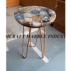 Natural Agate Table, Agate Table With Metal Stand, Round Agate Stone Table, Centerpiece, Agate Side Table 12" Inch