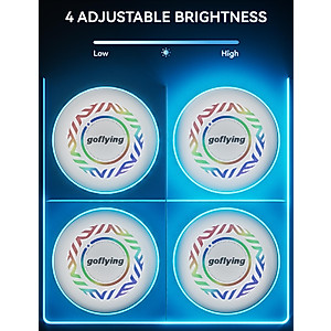 GOFLYING LED Flying Disc, 9 Adjustable Colors, 4 Adjustable Brightness, Rechargeable, 3WORKING Mode, Running RGB Light Mode/Single Color Mode/Competitive Mode - White