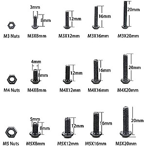 Hilitchi 460-Pcs M3 M4 M5 Button Head Hex Socket Head Cap Bolts Screws Nuts Assortment Kit - 10.9 Grade Alloy Steel