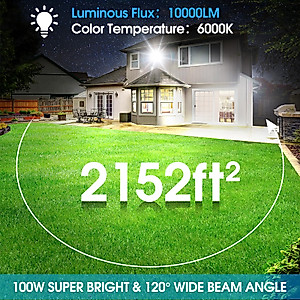 Yolovis Flood Lights Outdoor with Plug,100W 10000LM Super Bright LED Work Light,IP66 Waterproof Security Light,Outside Floodlight for Garage,2 Pack