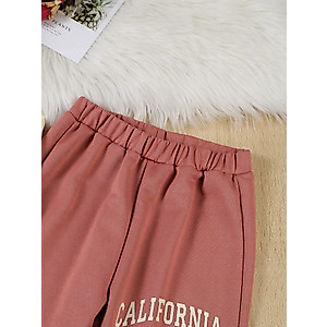 SOLY HUX Girl's Letter Print Drop Shoulder Hoodie Sweatshirt and Jogger Sweatpants 2 Piece Outfit Beige and Pink 10Y