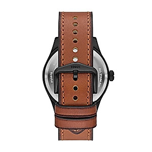 Fossil Men's Defender Solar-Powered Stainless Steel and Leather Watch, Color: Black, Brown (Model: FS5978)