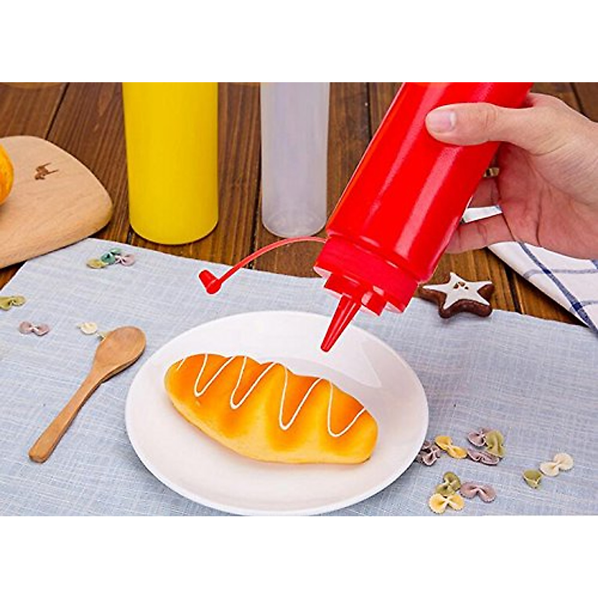 erioctry 3PCS Plastic Squeeze Sauce Bottles Dispenser/Seasoning Container for Mustard Ketchup Oil Cream Honey and Salad Dressing