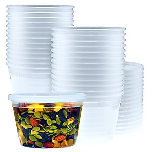 Deli Containers with Lids [16 oz. 50 Pack] Disposable Clear Lunch Containers Leakproof | Plastic Round Food Storage Containers | Freezer Containers for Food