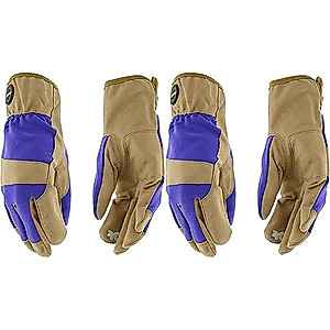 Miracle-Gro MG86206 Padded Palm Gloves – [Tan/Purple, Medium/Large], Synthetic Leather Palm, Touchscreen Compatible (Pack of 2)