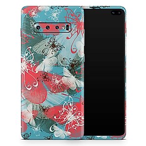 DesignSkinz Blue & Coral Abstract Butterfly Sprout Protective Vinyl Decal Wrap Skin Cover Compatible with The Samsung Galaxy S20 (Screen Trim & Back Glass Skin)