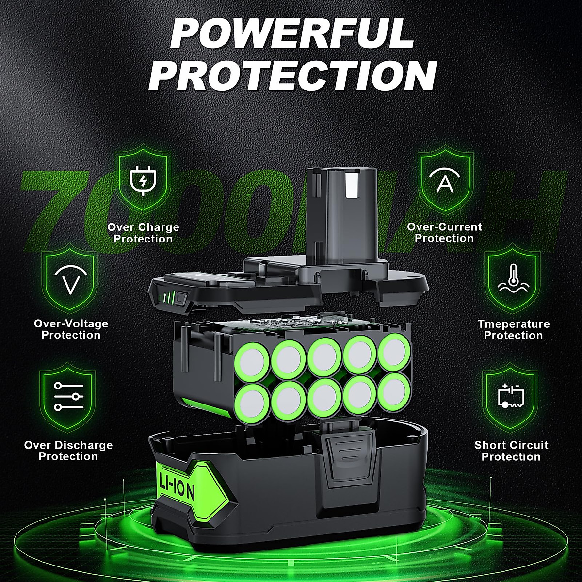 NEW Upgraded 7.0Ah Battery for Ryobi 18V Battery Lithium-ion Battery for Ryobi 18V ONEPLUS Battery P102 P108 P189 P190 P197 P100 P107 for 18V Ryobi Battery Replacement Cordless Tool Battery 2PACK