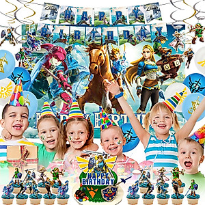 Liphontcta 101pcs Game Theme Party Supplies Includes Birthday Banner, Hanging Garden Sculpture Outdoor Decoration