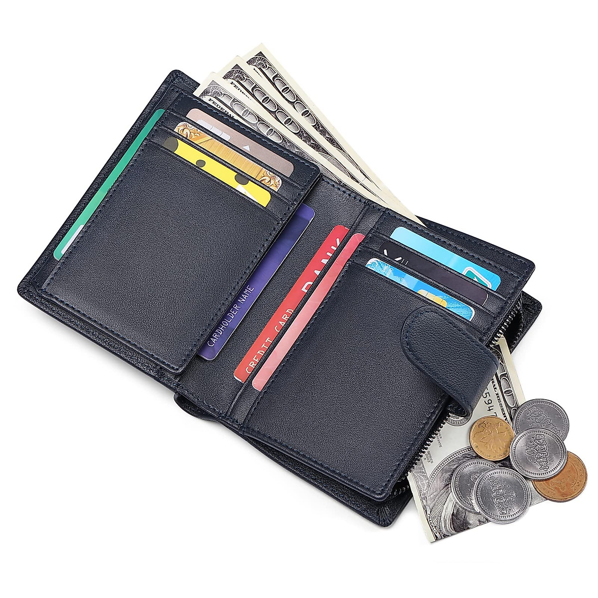 SENDEFN Men's Wallet Genuine Leather Wallets for Men RFID Blocking Card Holder with Zipper Coin Purse