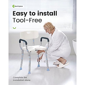 OasisSpace Heavy Duty Shower Chair with Back and Arms 300lb, Bathtub Chair with Handles - Medical Tool Free Shower Cutout Seat for Handicap, Disabled, Seniors & Elderly