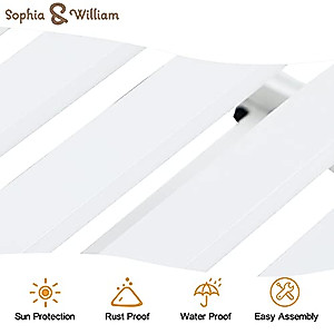 Sophia & William Outdoor Garden Park Chair Patio Metal Single Seater Bench, Steel Frame Furniture with Backrest and Armrests for Porch Yard Lawn Deck, White