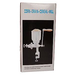 Hand Crank Grain Mill, Hand Cranking Operation Grain Grinder Table Clamp Manual Corn Grain Grinder Cast Iron Mill Grinder for Grinding Nut Spice Wheat Coffee Home Kitchen Commercial Use,Silver