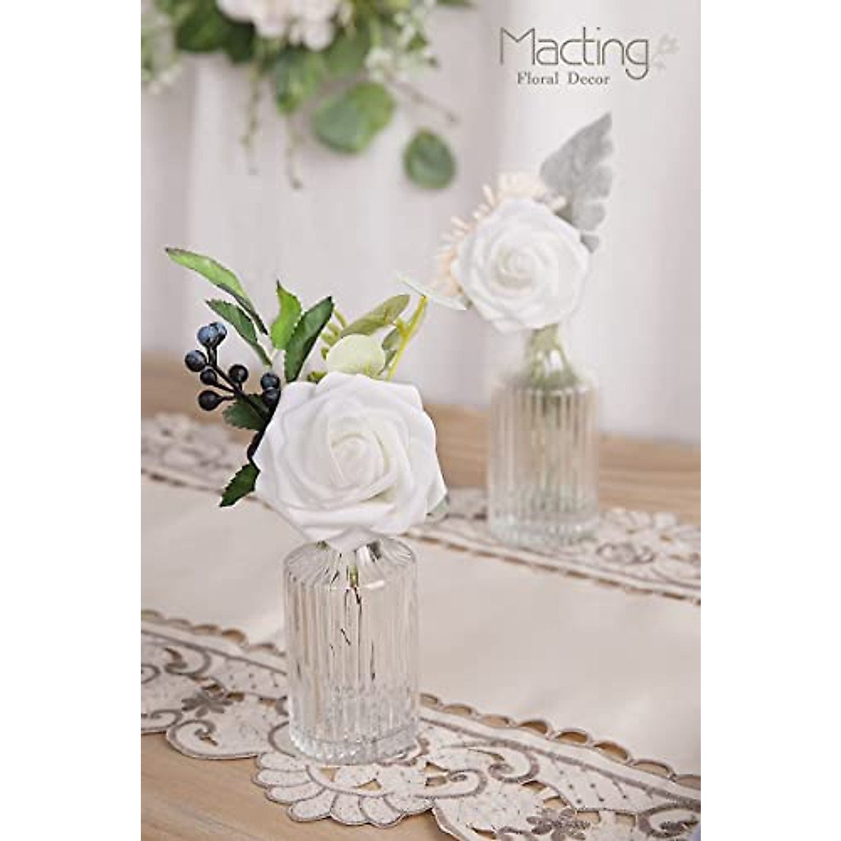MACTING White Artificial Flowers 30pcs Real Touch Faux Flower Foam Fake Roses with Stems for DIY Wedding Bouquets Centerpieces Floral Arrangements Party Tables Home Decorations