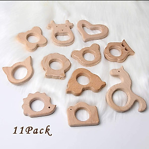 Teether Ring Baby Clip Beech Wood Teething Handmade Toddle Jewelry Nursling Accessories, Cat Camera Seahorse Heart Bear Shell Hedgehog Cow Butterfly Owl Car