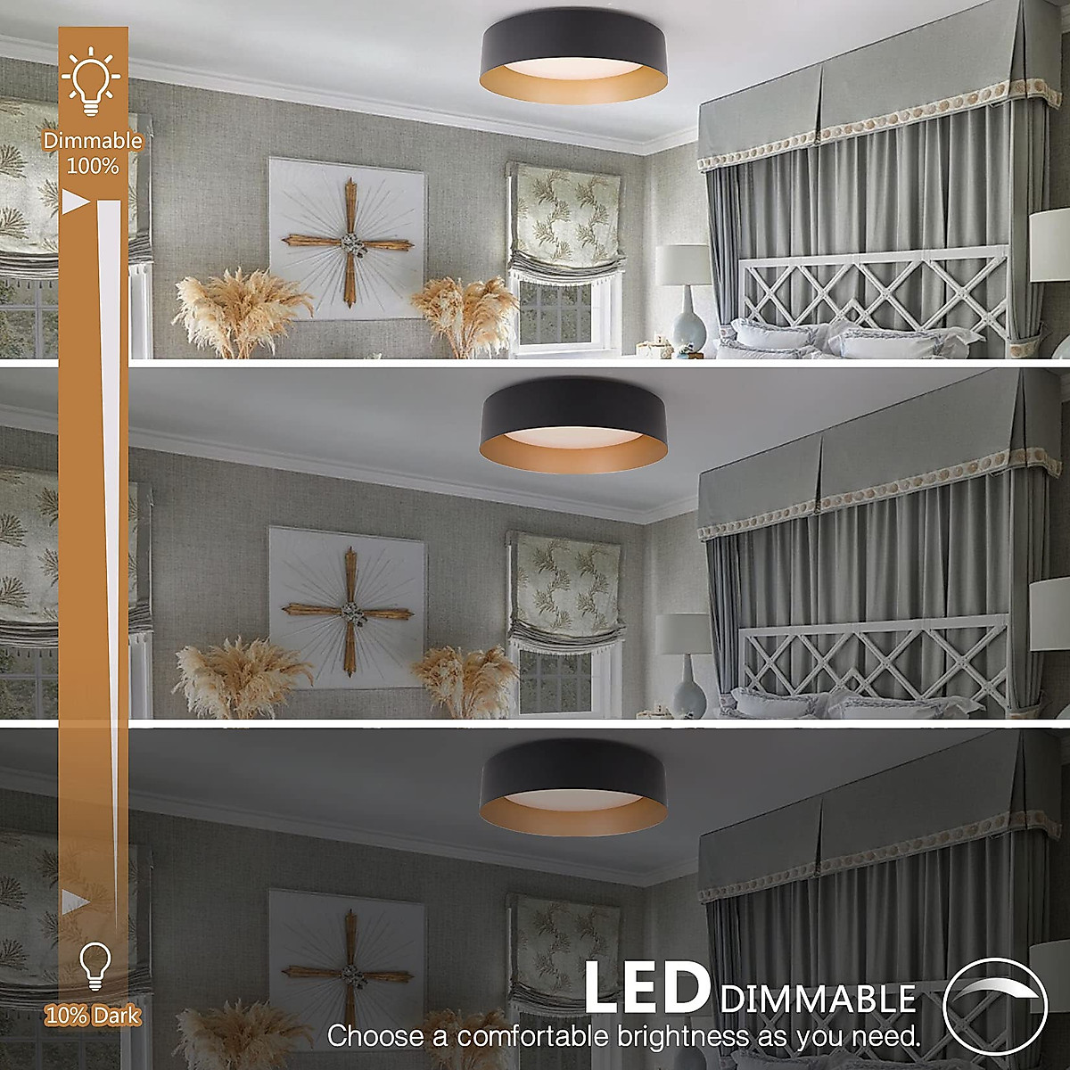 Bargeni Flush Mount Ceiling Light,12.5 inch LED Ceiling Light Fixture,Matte Black with Gold Inside,3000K/Warm White/18W(100w Equiv.),Dimmable Outdoor Lighting Fixtures Ceiling for Bedroom and Hallway