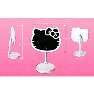 Impressions Vanity Hello Kitty Tabletop Mount LED Rechargeable Makeup Mirror with 360 Degree Rotation, Touch Sensor Desk Mirror with Light Strip and Adjustable Brightness