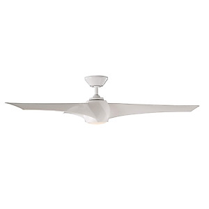 Modern Forms Twirl Smart Indoor and Outdoor 3-Blade Ceiling Fan 58in Matte White 3000K LED Light Kit and Remote Control worksworks with Alexa and iOS or Android App