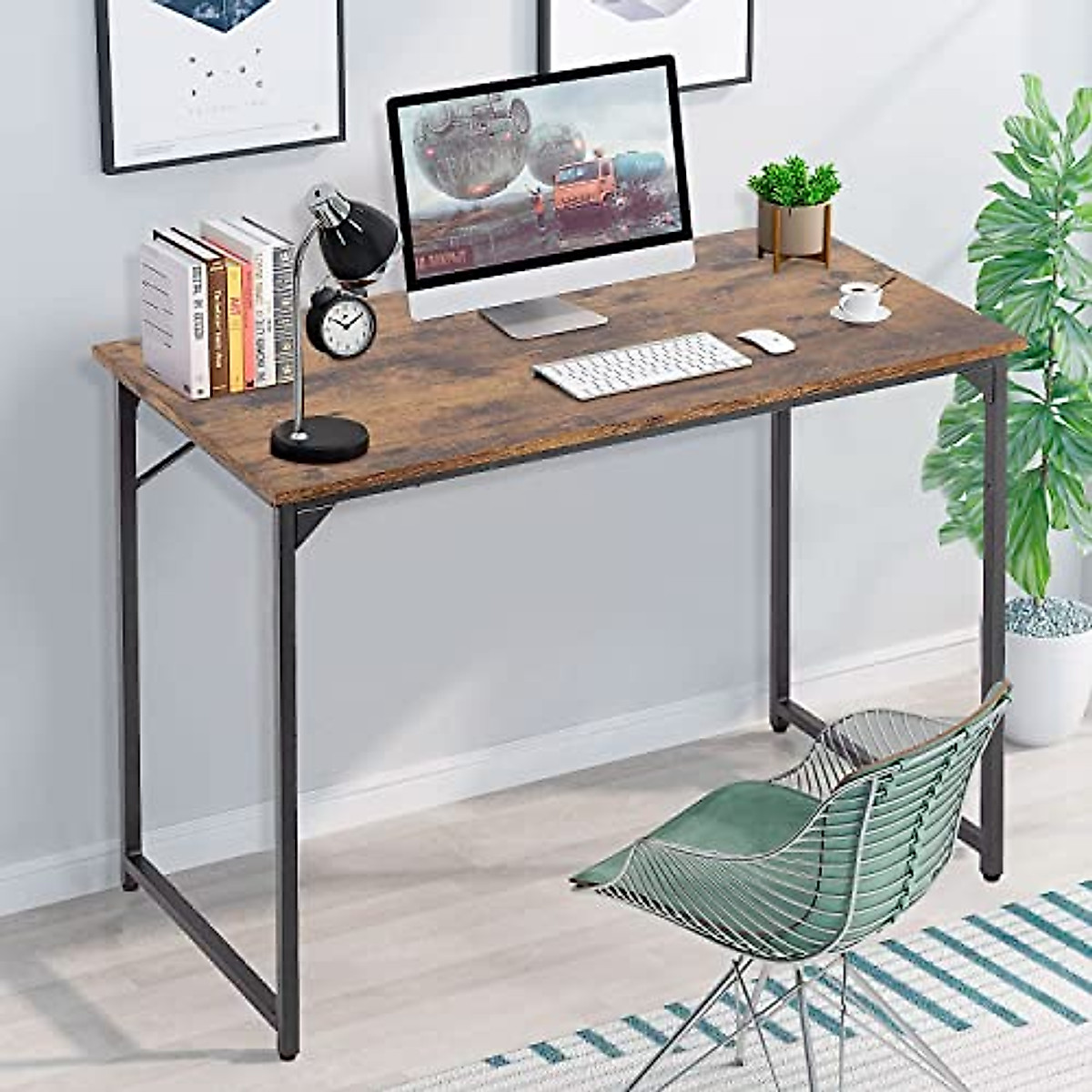 PayLessHere 39 inch Computer Desk Modern Writing Desk, Simple Study Table, Industrial Office Desk, Sturdy Laptop Table for Home Office, Brown