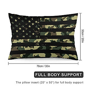 Pillow Case Cushion Standard Queen Size American Flag Green Camouflage Pillowcases American Flag with Green Camo Oblong Cushion Cover Pillow Zippered Pillow Case Bed Decor 20"x30"