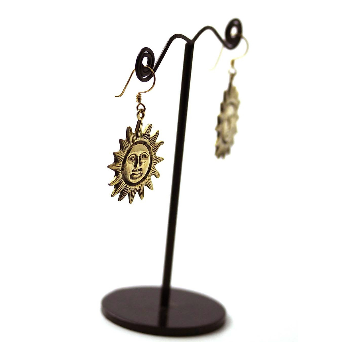 Bronze Bohemian Hippie Boho Sun Drop Dangle Earrings Fish Hook Charm Vintage Thailand Made Jewelry