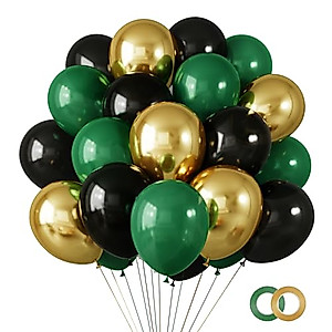 RUBFAC 65 Pcs Black Gold and Green Balloon Arch Garland Kit, 12 Inches Dark Green Gold Balloons for Black Wedding Safari Jungle Birthday Decorations