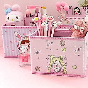 NocksyDecal Sailor Girl Storage Bins Set, Anime Cartoon Storage Box Pink Cute Storage Cube Basket Bin Organizer, Desk Organizer for Office Bedroom Home, Closet (3Pcs/Set)